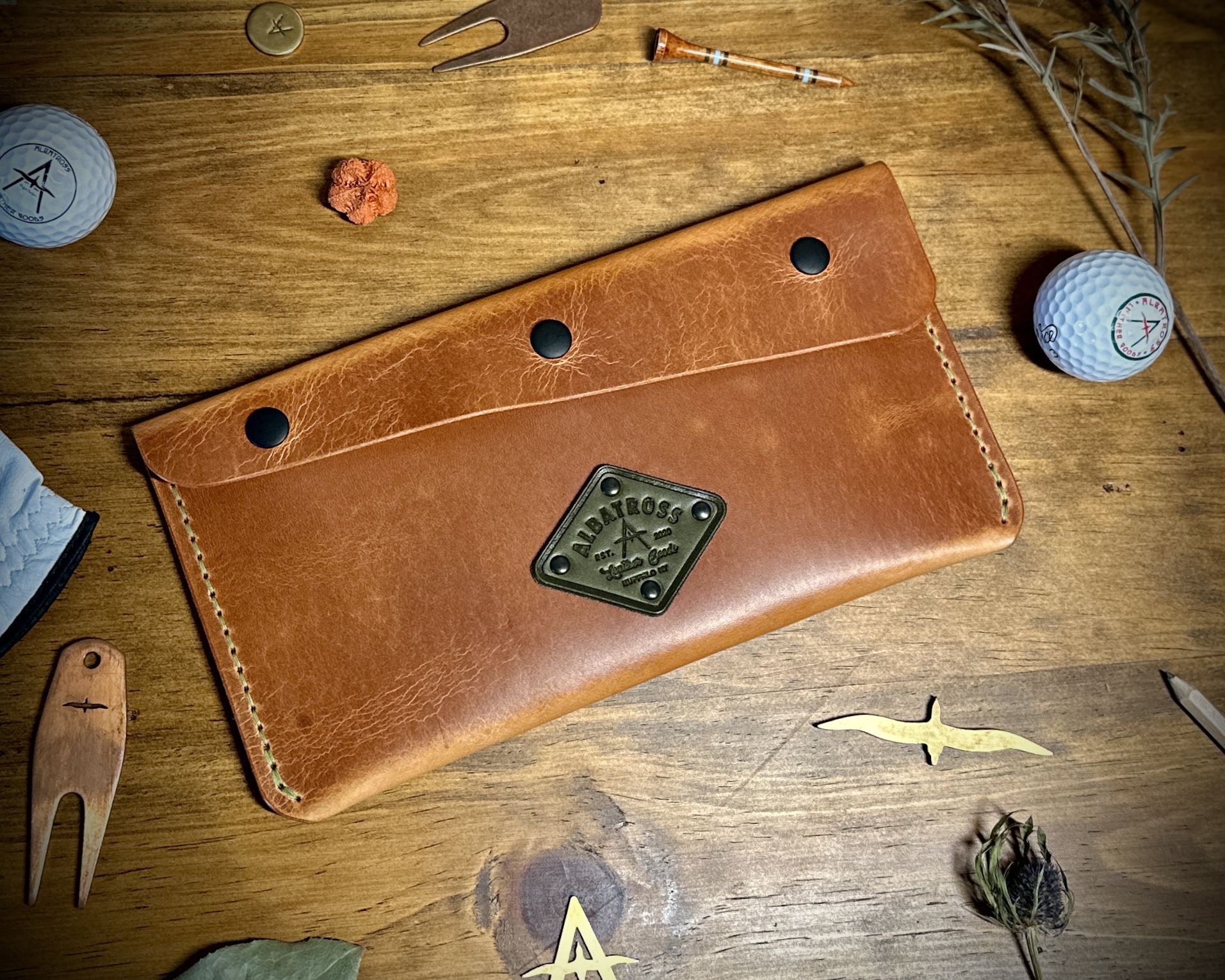Leather Golf Glove Keeper - Natural Cowboy Wax - ALBATROSS LEATHER GOODS